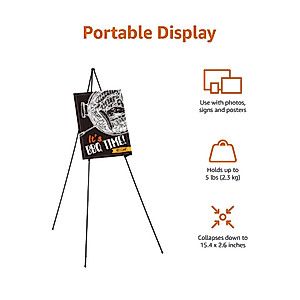 Amazon Basics Easel Stand, Instant Floor Poster, Lightweight, Collapsible and Portable with Tripod Base, Black Steel(supports 5 pounds)