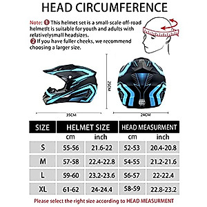 Motocross Helmet,Youth Kids Trend Full Face Helmet,ATV Motorcycle Helmet,Dirt Bike Downhill Off-Road Mountain Bike Helmet,DOT Certified,4-Piece Set (Blue, S)