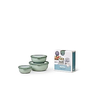 Mepal – Multi Bowl Cirqula 3-Piece Set – Food Storage Container with Lid - Suitable as Airtight Storage Box for Fridge & Freezer, Microwave Container & Servable Dish - 350, 750, 1250ml - Nordic Sage