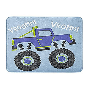 Svnthqp 4 Piece Monster Truck Waterproof Fabric Bathroom Sets with Non-Slip Rugs, Toilet Lid Cover and Bath Mat, Waterproof Shower Curtain with Standard Size