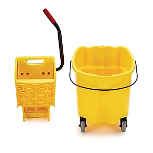 Rubbermaid Commercial Products, WaveBrake - Commercial Industrial Mop Bucket with Side-Press Wringer Combo on Wheels, 35 Quart, Yellow