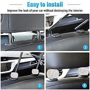 Kewucn 4 Pack Car Headrest Collars, Bling Auto Head Rest Collar Decor Rings, Crystal Diamond Vehicle Seat Collars Rings, Universal Car Interior Decoration Accessories for Most Cars (White)
