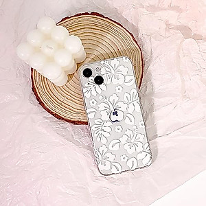 Lovmooful Compatible for iPhone 13 Case Cute Clear Hibiscus Flower Floral Aesthetic Printed Design for Girls Women Soft TPU Shockproof Protective Girly for iPhone 13-White