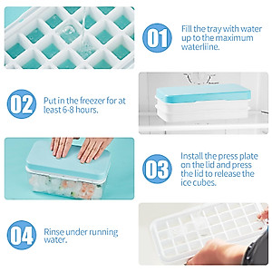 forcozyvie Ice Cube Tray with Lid and Bin,64Pcs Silicone Ice Cube Mold,Large Ice Cube Maker for Freezer, Easy Release Stackable 2 Ice Trays w/Tongs and Scoop for Whiskey Cocktail Coffee Tea Baby Food