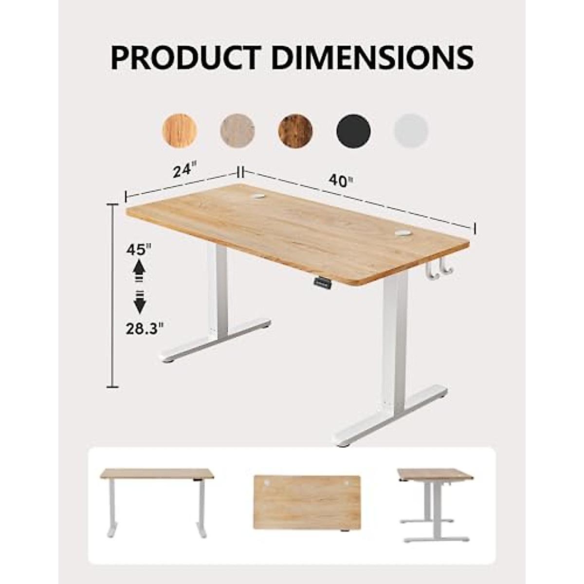 BANTI 40''x24''Height Adjustable Electric Standing Desk, Stand up Table, Sit Stand Home Office Desk with Splice Board, Maple Top
