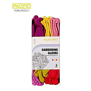 PACIFIC PPE 6 Pairs Gardening Gloves for women and Ladies, Rubber Coated Garden Gloves, Outdoor Protective Work Gloves, Medium Size fits Most, Purple & Yellow & Red