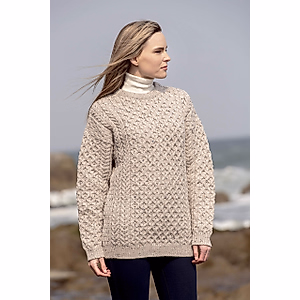 Aran Crafts Unisex Irish Cable Knitted Wool Crew Neck Sweater (C1949-MED-OAT) Oatmeal