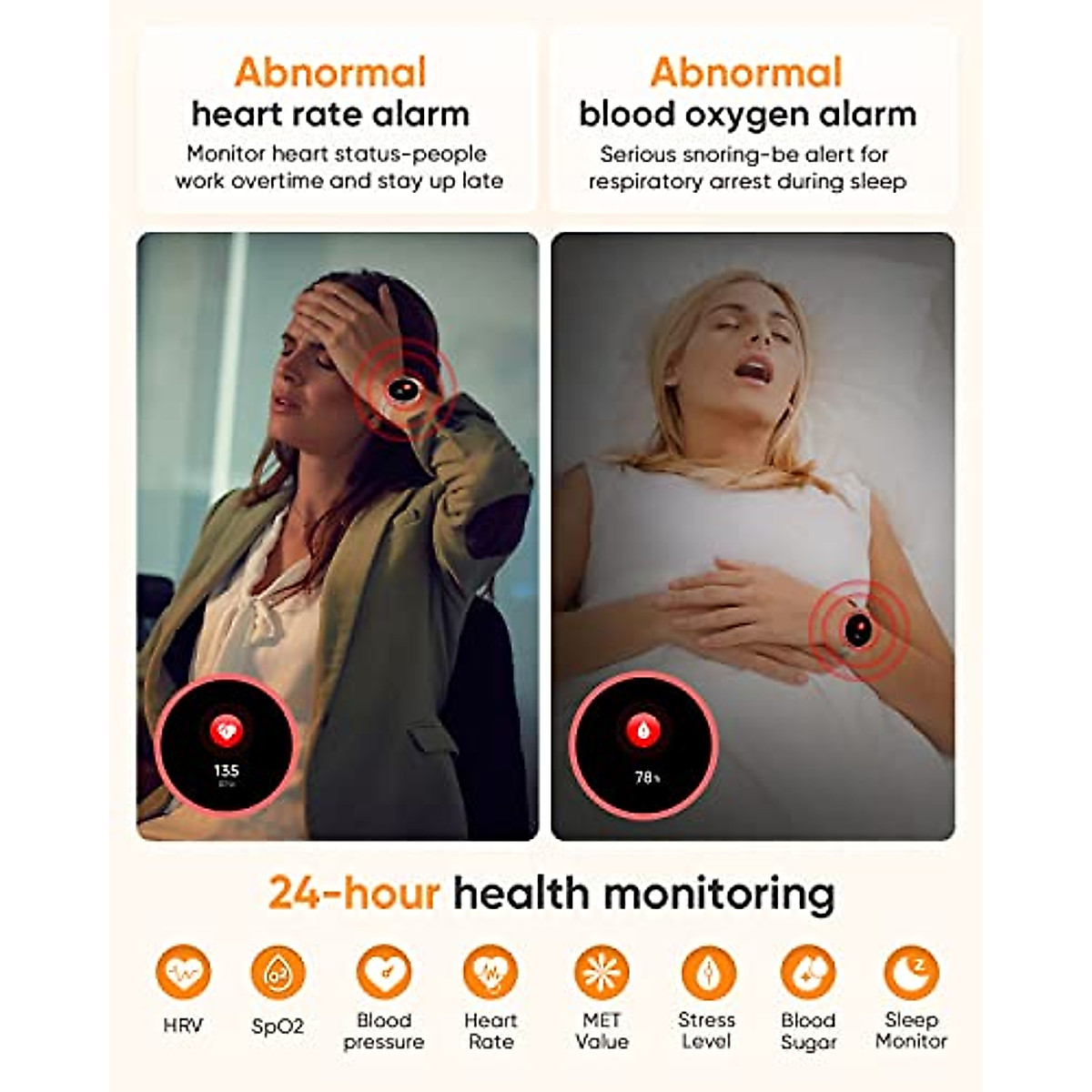 HYSTORM Health Smart Watches for Women, 1.43" AMOLED Always-on Display Fitness Tracker Smart Watch with Bluetooth Call, 8 Health Apps Blood Glucose HRV Monitor Waterproof Smartwatch for Android iOS