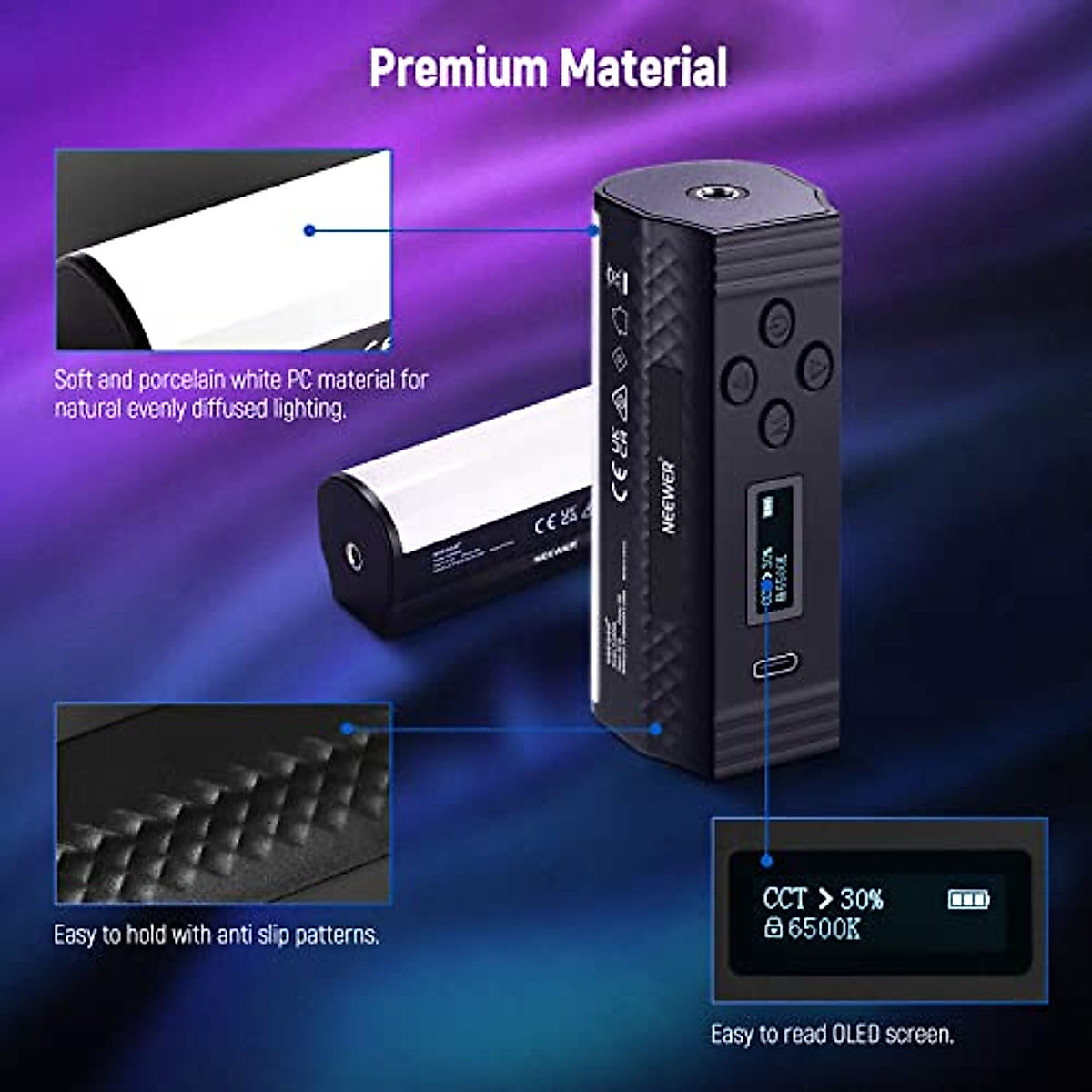 NEEWER Magnetic Handheld Light Wand, 360° Full RGB Mini LED Video Light Stick with 2500mAh Rechargeable Battery, 2500-8500K Dimmable Camera Tube Light for Photography TikTok YouTube Vlog, TL96RGB