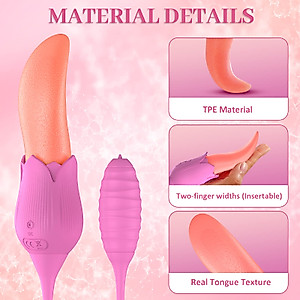 Clitoral Licking Tongue Vibrator, Vbrating Rose Sex Toy for Women, Clit & Nipple Stimulator with 10 Vibration, Female Adult Sex Toys, Dildo Realistic Soft Tongue: Pat, Lick
