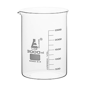 EISCO Beaker, 3000ml - Low Form with Spout - White, 250ml Graduations - Borosilicate 3.3 Glass