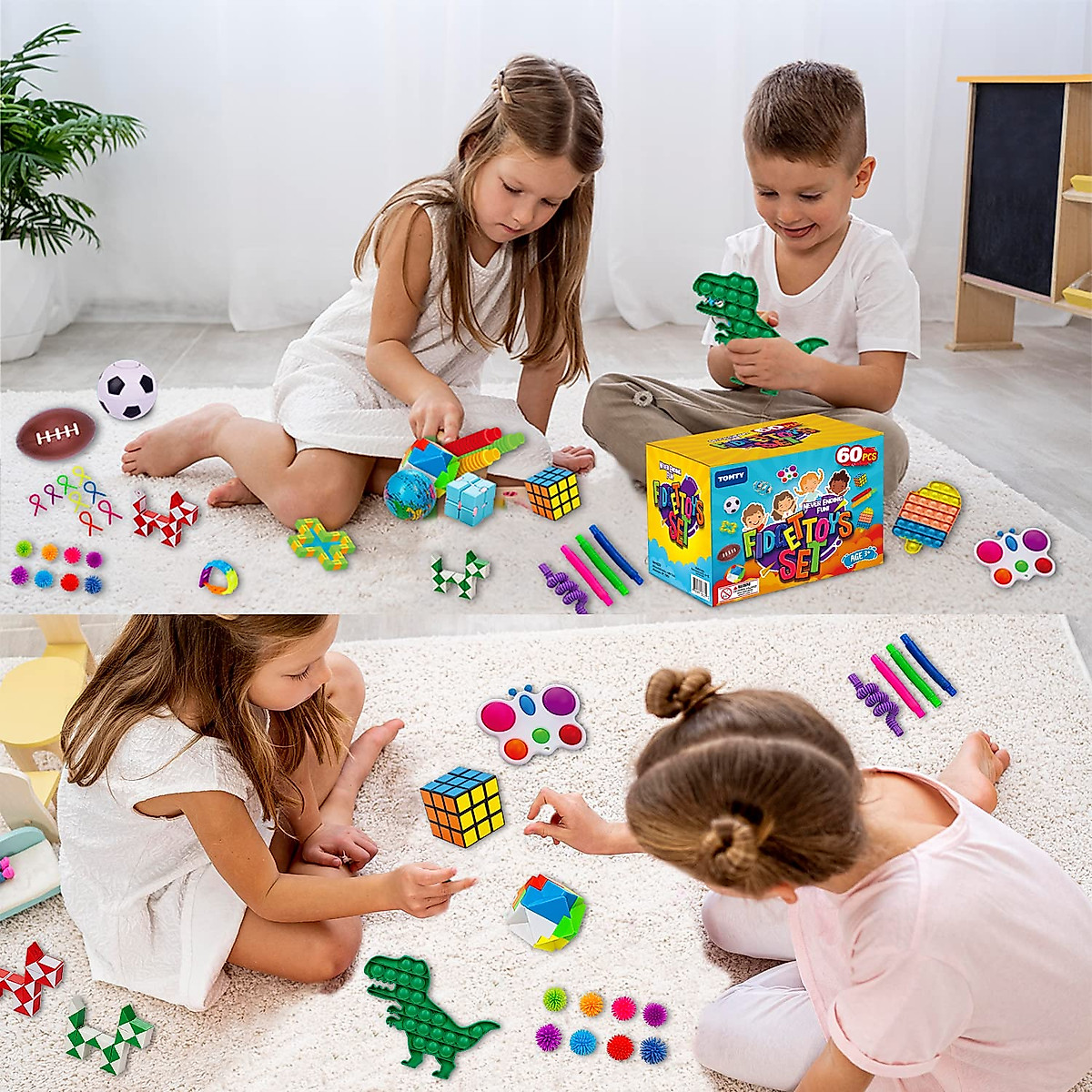 (60 Pcs) Fidget Toys Fidgets Sensory Toys Pop Its It Party Favors Figette Toy Pack Bulk Box Stress Autism Autistic for Kids Children Boys Girls Adults Gifts Set Mini Carnival Treasure Classroom Prizes