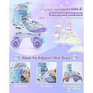 Sportneer Kids Roller Skates, 4 Adjustable Light up Roller Skates for Girls Boys Kids Toddlers Beginners, Kids Skates with Protective Gear Set Gift for Indoor & Outdoor Use