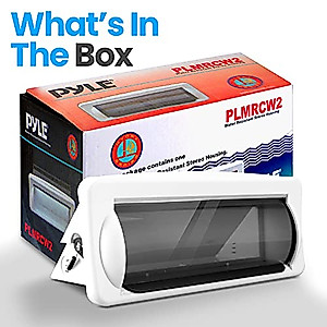 Pyle Water Resistant Marine Stereo Cover - Smoke Colored Heavy Duty Boat Radio Protector Shield with Flip-up Door & Spring Loaded Release - Mounting Gasket Included - Pyle PLMRCW2,White