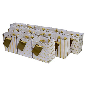 OccasionAll - 12 Pack Mini Holiday Gift Bags with Handles & Tags, Cute Assorted Pattern Paper Euro Totes for Christmas Holiday & Winter Seasons, Presents, Gift Wrap, Goodie Bags, in Bulk - 4x2.75x4.5