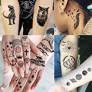 TASROI 61 Sheets Realistic Skull Tiger Wolf Lion Temporary Tattoos For Women Men Arm Sleeve, 3D Halloween Temp Tattoos Adults Compass Black Rose Flower, Bulk Fake Tattoos That Look Real And Last Long