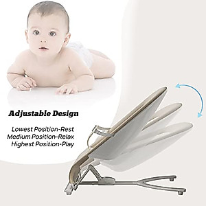 Baby Bouncers for Infants, Portable Bouncer Seat for Babies, Portable Baby Rocker with 3-Point Harness, Portable Rocker with Mesh Fabric and Babies Soothing Vibrations (Khaki)