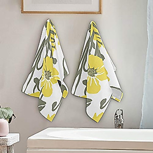 Trendy Novelty Design Yellow Flowers Pattern Printed Hand Towel for Bathroom Set of 2 Absorbent Cotton Face Towel Multipurpose for Hotel Gym Guest Spa Yoga Home Decorative,28x14in