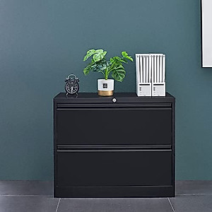VINGLI Wide Lateral 2 Drawer File Cabinet with Lock, Metal File Cabinets for Home Office, Black File Cabinet Printer Stand for Hanging Letter/Legal Size File Folders with Tabs, Easy Assembly Required