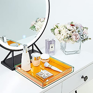 Acrylic Decorative Tray-Jewelry Perfume Makeup Storage Organizer for Vanity, Dresser, Bathroom, Living Room, Coffee Table (Orange)