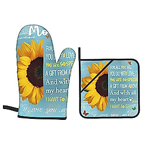 Firiseroh Oven Mitts and Pot Holders 4pcs - Sunflower High Heat Resistant Oven Gloves Potholders Set - Non-Slip Hot Pads for Baking, Cooking, BBQ Grilling