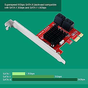 LTERIVER PCIE to 4-Ports 6Gbps SATA III Card for Windows Server, XP, 7, 8.0, 8.1, 10, 11(32/64), MAC OS and Linux Desktop PCs-4X 6Gbps Max SATA 3.0 None Raid Ports-Support AHCI Boot Up (PCE-G2S4)