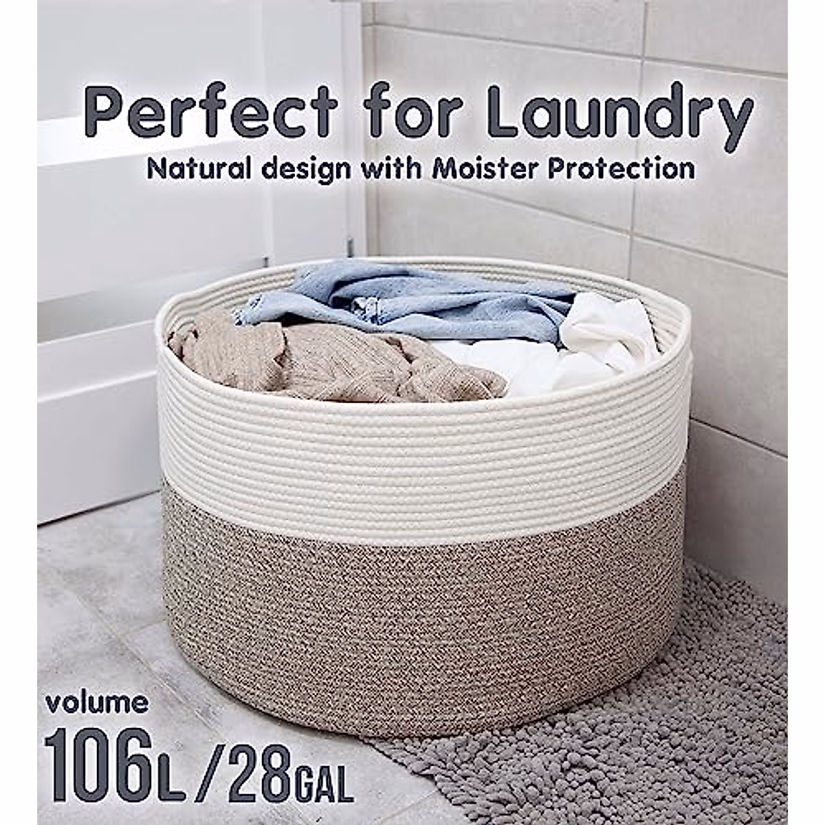 XXXLarge Blanket Storage for Living Room 22 x 14 | Extra Large Laundry Basket | Baby Toy Storage Basket | Blanket Basket Living Room | Woven Basket | Large Baskets for Organizing, Creamy White & Brown