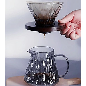 HYAXGM Pour Over Coffee Maker, 20oz/600ML Glass Carafe with Glass Coffee V60 Paper Filter 100 Sheets，Glass Pour Over Coffee Dripper With Wooden Base Stand，Drip Coffee Maker Set for Home or Office