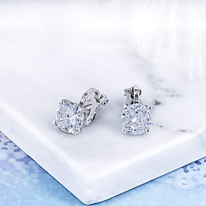 YOQUCOL 2 Pairs Clip On Earrings 8MM Cubic Zirconia Crystal Non Pierced Clip On Stud Earrings For Women