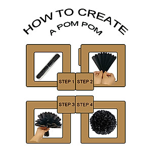 16Pcs of Tissue Paper Pom Poms Mixed Paper Lanterns Craft Kit, Suitable for Gold Theme Party Baby Shower Birthday Party Bridal Shower and Wedding Party Decoration (Black/Gold) (a)