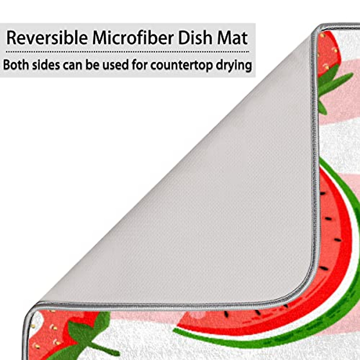 Watermelon Pink Stripes Kitchen Drying Mat 18 x 24 Inch - Reversible Super Absorbent Fiber Dish Drying Pad with Non-Slip Backing for Countertop Tea Coffee Bar Accessories