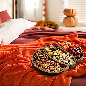 Spiareal Thanksgiving Wooden Serving Platter Maple Pumpkin Leaf Christmas Snack Fruit Meat Cheese Board Rustic Angle Shape Charcuterie Board Sectional Dish Plate for Thanksgiving Christmas(Pumpkin)