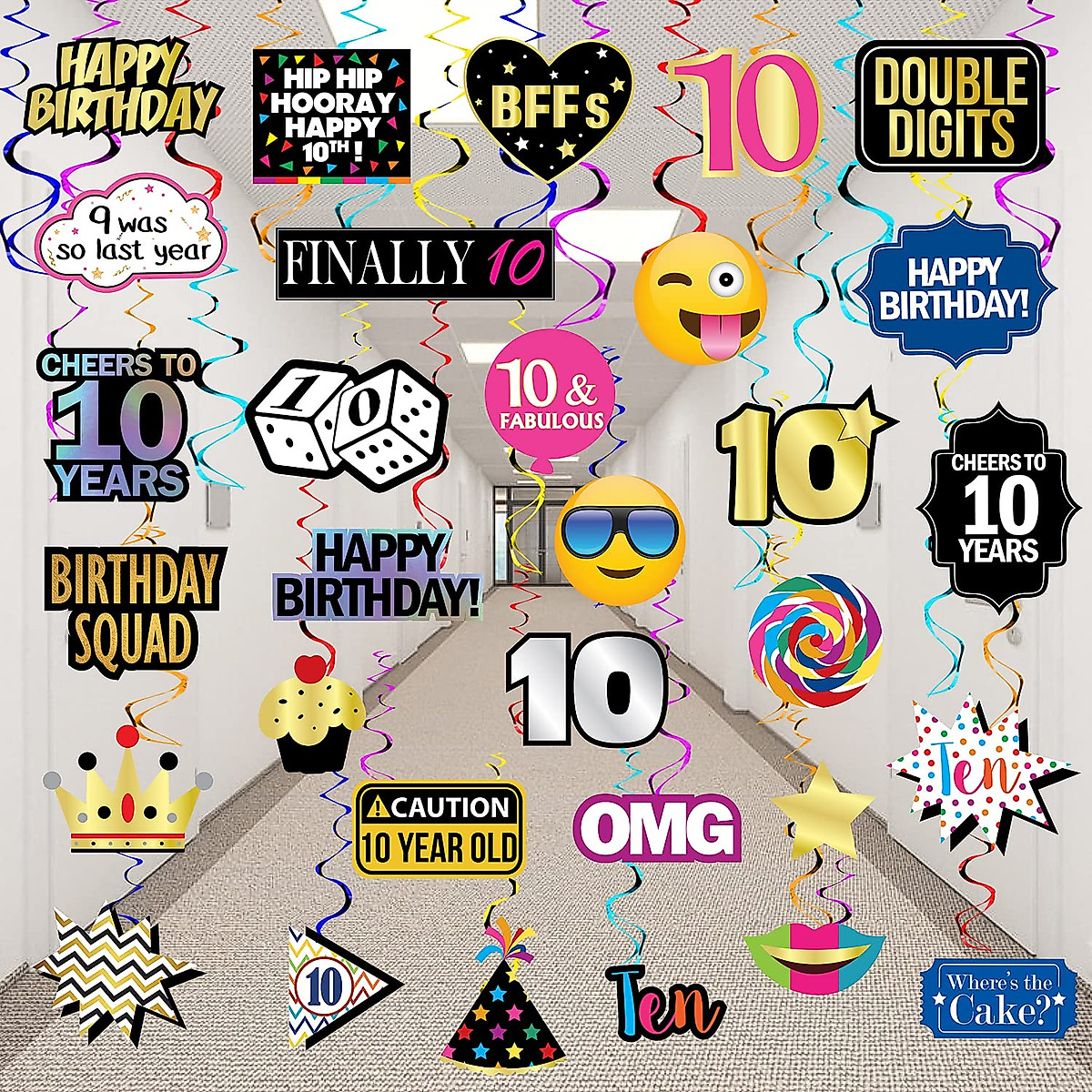10th Birthday Hanging Swirls - 31 Pieces - Funny 10th Birthday Party Supplies, Decorations, Gifts and Favors