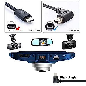 PASOW Mini USB Charging Cable USB 2.0 A-Male to Mini-B Car Vehicle Power Charger Adapter Cord for Dash Cam Rearview Mirror Cam Backup Camera (11.5FT, Right Angle)