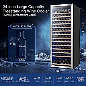 BODEGA Wine Cooler 24 Inch, 154 Bottles Wine Refrigerator, Freestanding Wine Fridge with Intelligent Temperature Memory & Humidity Control Design Wine Cooler, Upgraded Compressor, Quiet Operation