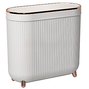 Bathroom Trash Can Slim Trash Can 3.2 Gallons Kitchen Garbage Can with Press Top Lid Plastic Trash Bin Waste Basket for Bedroom, Office, Living Room White