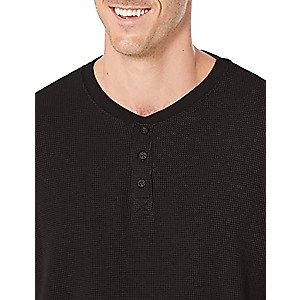 Wrangler Authentics Men's Long Sleeve Waffle Henley, Caviar, Large