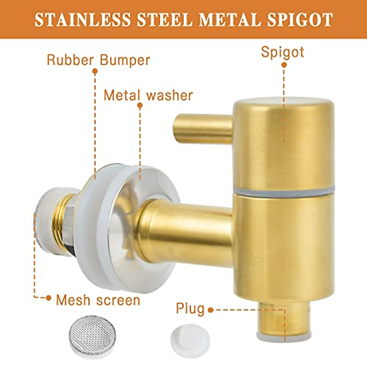Akamino Spigot for Beverage Dispenser, Stainless Steel Lever Pour Spout Water Dispenser Replacement Faucet for Berkey and Other Gravity Filter Systems,Gold