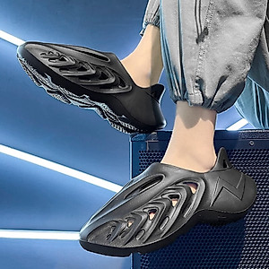 Mukinrch Foam Runner Shoes for Men Women Hollow Walking Shoes Causal Thicken Cloud Slides Foam Runners Sneakers Non-Slip Water Shoes Beach Swimming Sandals Indoor Outdoor Shoes Black