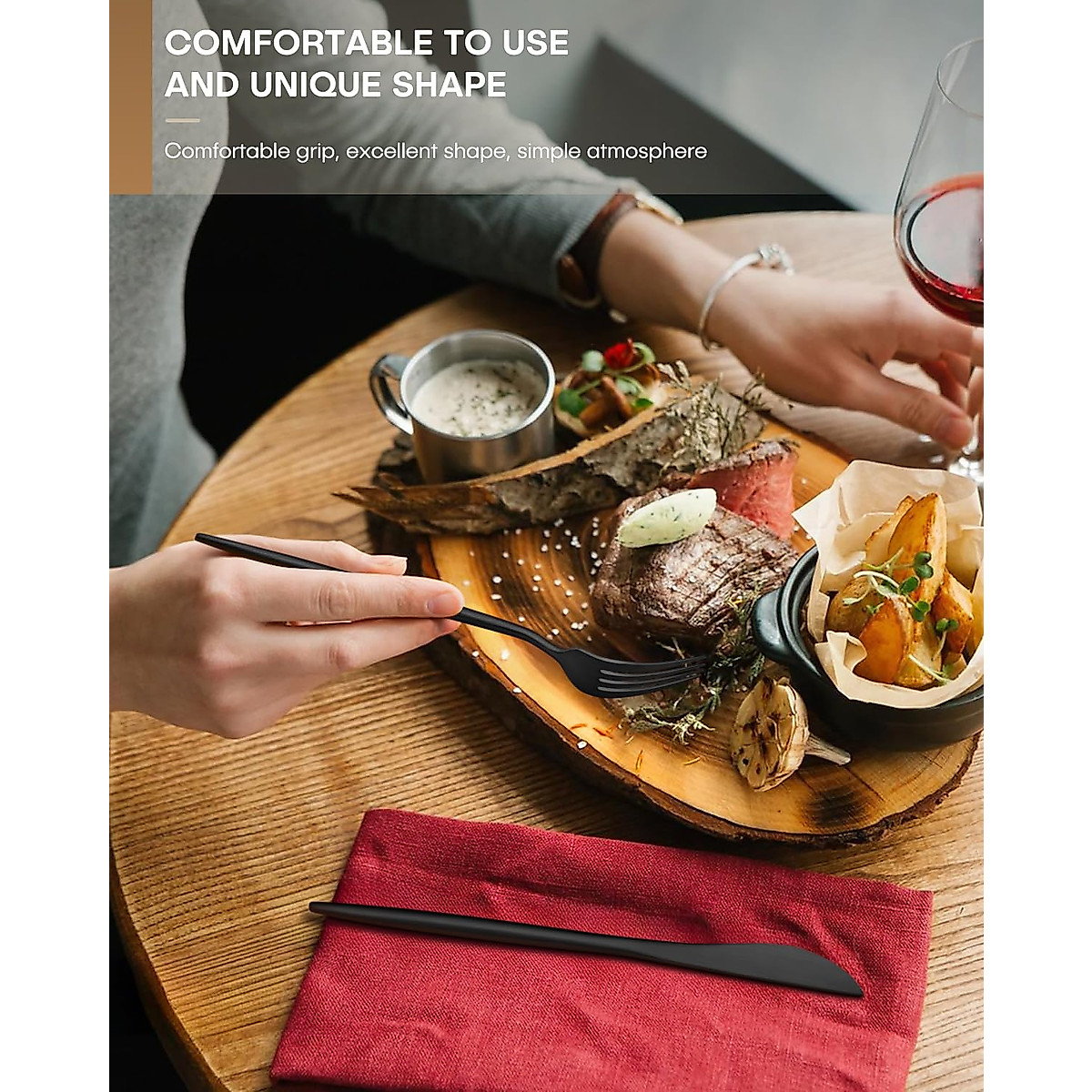 Ollex 40-Piece Black Silverware Set for 8 Stainless Steel Flatware Set with Knives Forks and Spoons Utensil set, Satin Finish Tableware Cutlery Set, Dishwasher Safe