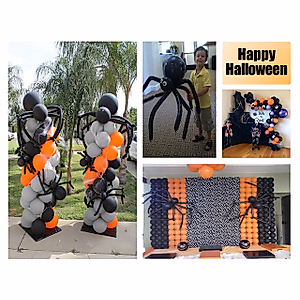 BONROPIN Halloween Balloon Garland Arch kit with Halloween Spider Web Black Orange Gray Balloons Spider Balloons for Halloween Day Party Decorations