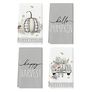 Artoid Mode Truck Leaves Hello Pumpkin Fall Kitchen Towels Dish Towels, 18x26 Inch Happy Harvest Decoration Hand Towels Set of 4