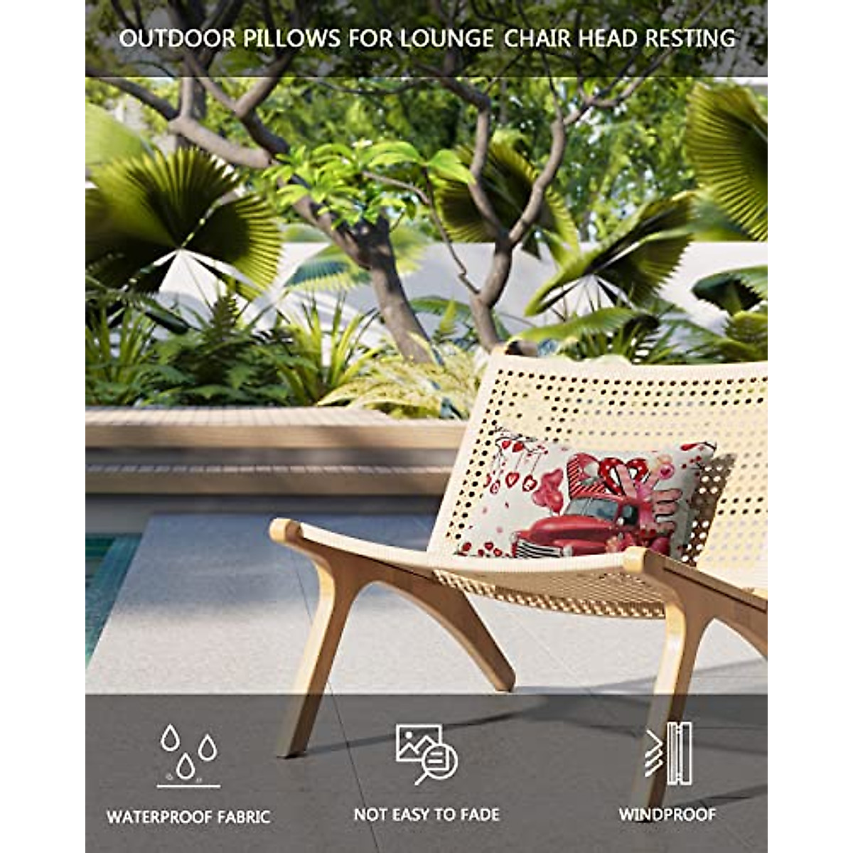 Recliner Head Pillow Ledge Loungers Chair Pillows with Insert Romantic Love Heart Red Car Tree Gnome Couple Beige Lumbar Pillow with Adjustable Strap Patio Garden Cushion for Sofa Bench Couch, 2 PCS