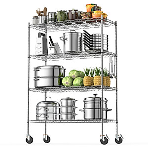 Luxspire Wire Shelving Unit with Wheels, 2400LB Heavy Duty NSF Commercial-Grade Adjustable Storage Shelves, Metal Shelving Utility Rack, Kitchen Garage Organizer Shelf Rack,4-Tier 48x18x72 in, Chrome