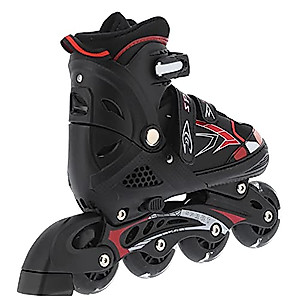 Children Triple Protection Roller Skates, Adjustable Inline Breathable Mesh Roller Skates Indoor Outdoor Kids Toy with Self‑Generating Light Wheel Girls Boys(Red S)