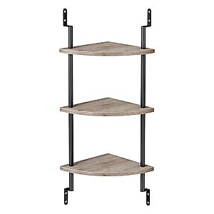 HOOBRO 3-Tier Corner Shelf Wall Mounted, Corner Floating Shelves, Corner Storage Rack, Plant Display Shelf, Corner Bookshelf for Wall in Living Room, Kitchen, Study, Greige and Black BG36BJ01