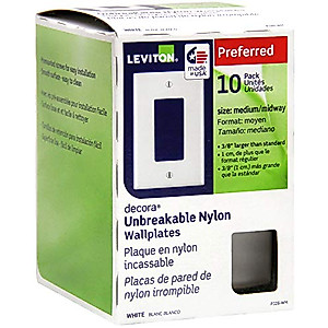 Leviton PJ26-WM 1-Gang Decora/GFCI Decora Wallplate, White, 10-Pack