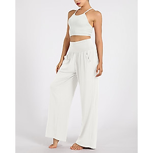 ODODOS Women's Wide Leg Palazzo Lounge Pants with Pockets Light Weight Loose Comfy Casual Pajama Pants-28 inseam, Off White, Small