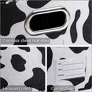 PRANDOM Collapsible Storage Baskets for Closet [3-pack] Decorative Linen Fabric Storage Bins Cubes with Metal Handles for Shelves Bedroom Living Room Cows (11.5x8.5x6.7 Inch)