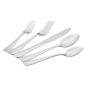 Amazon Basics 20-Piece Stainless Steel Flatware Set with Round Edge, Service for 4